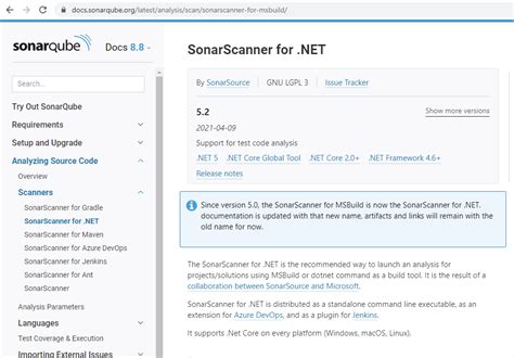 Installation SonarScanner For MSBuild For NET Framework Or NET Core