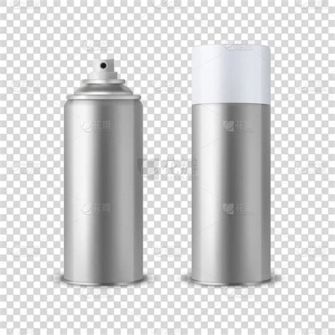 矢量3d现实银色空白喷雾罐，瓶盖特写隔离透明背景。喷雾器设计模板模拟，包装，广告，发胶，除臭剂等素材 花瓣网