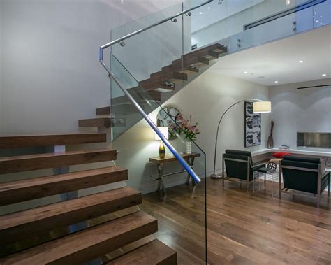 Floating Stairs And Glass Railing Modern Staircase At Knobhill In