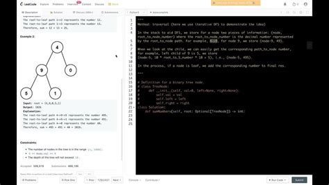 Leetcode 129 Sum Root To Leaf Numbers Traversal Solution Youtube