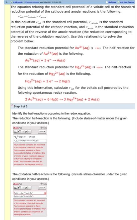 Solved The Equation Relating The Standard Cell Potential Of