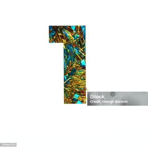 흰색에 고립 된 첫 번째 숫자의 모양으로 잘라 틴셀과 종이로 만든 빛나는 축제 번호 하나 축하 서체 1에 대한 스톡 사진 및 기타 이미지 Istock