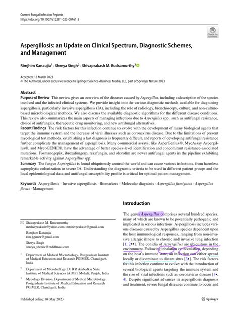 Aspergillosis An Update On Clinical Spectrum Diagnostic Schemes And