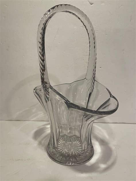 Vintage Glass Brides Basket With Handle Large 13 High 1920 Easter