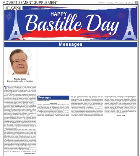 July 14th 2022 Message From Mr Nicolas Galey Ambassador Of France La France Au