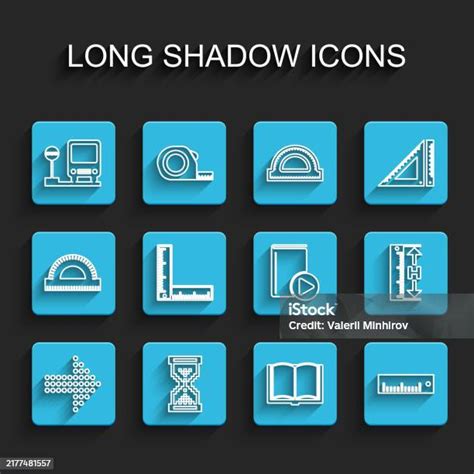 선 설정 점 화살표 모래 시계 픽셀 버스 정류장 펼쳐진 책 눈금자 접는 눈금자 높이 및 길이 측정 및 오디오 아이콘 벡터 개념에 대한 스톡 벡터 아트 및 기타 이미지