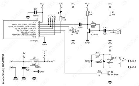 Schematic Diagram Of Electronic Device On Sheet Of Paper Vector Drawing Electrical Circuit With