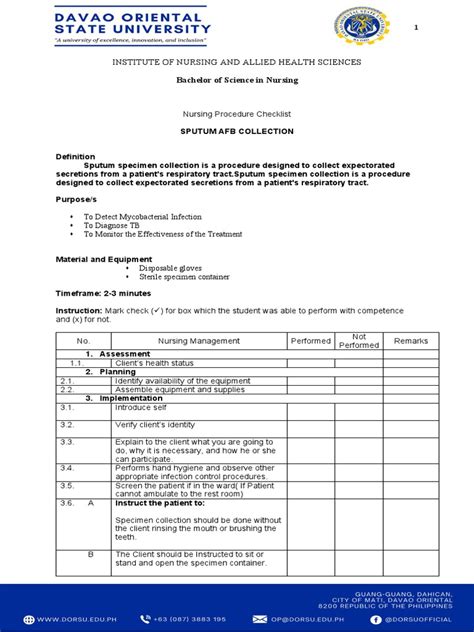 Sputum Collection Checklist Pdf Diseases And Disorders Clinical