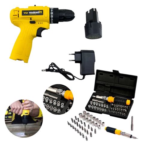 Parafusadeira Furadeira Bivolt 12v Kit De Soquetes Com 41 Peças Titanium Shopee Brasil