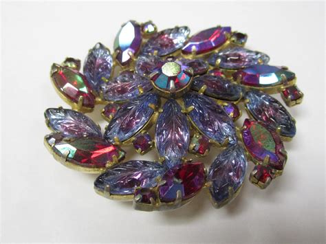 Vintage Rhinestone Jewelry Brooch Siam Ab