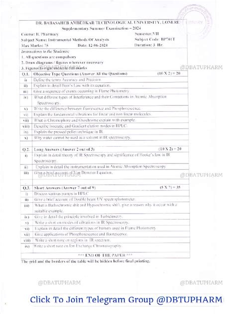 Dbatu 7 Th Sem Summer 2024 Pyq Pdf