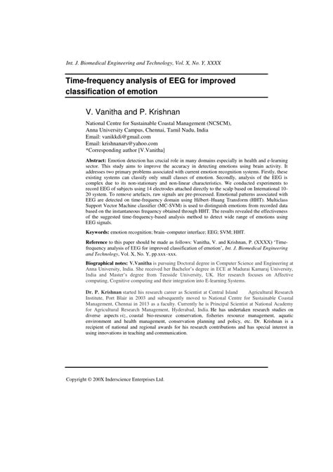 PDF Time Frequency Analysis Of EEG For Improved Classification Of Emotion