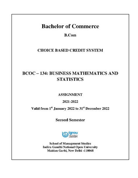 Bcoc 134 Business Mathmatics E Bachelor Of Commerce B Choice Based
