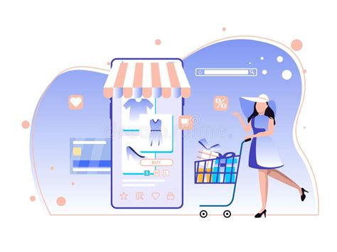 Illustration Of Online Shopping Concept Women Enjoy Shopping Online Stock Vector