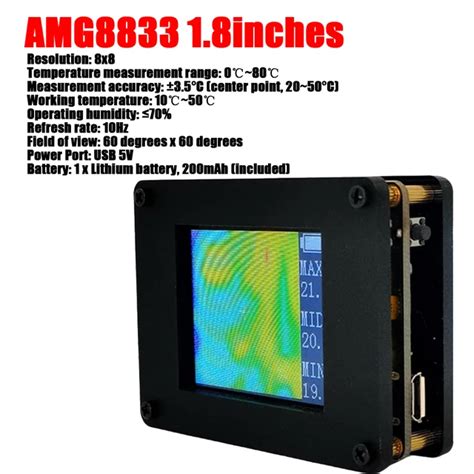 MLX90640 1.8 인치 열화상 카메라, 적외선 센서, LCD 160*120 해상도,-40 ℃ ~ 300 ℃ 선명한 영상 카메라