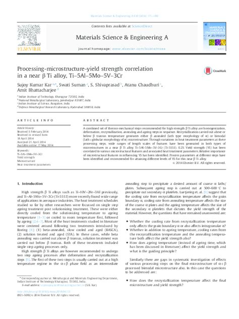 Pdf Processing Microstructure Yield Strength Correlation In A Near β Ti Alloyti5al5mo5v3cr