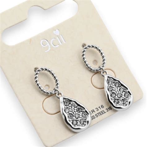 Silver Steel Dangling Earring With Sparkling Water Drop