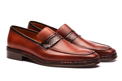 Penny Loafers Python Skin Cognac Urbbana Handmade Footwear Urbbana
