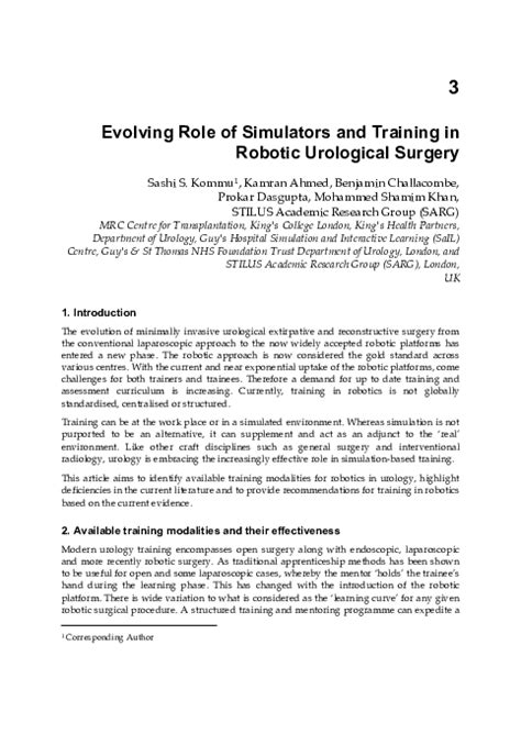 Pdf The Evolving Role Of Simulators And Training In Robotic Urological Surgery Which