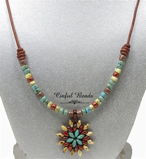 Minimalist Boho Leather Necklace Copper Beaded Superduo Leather Choker