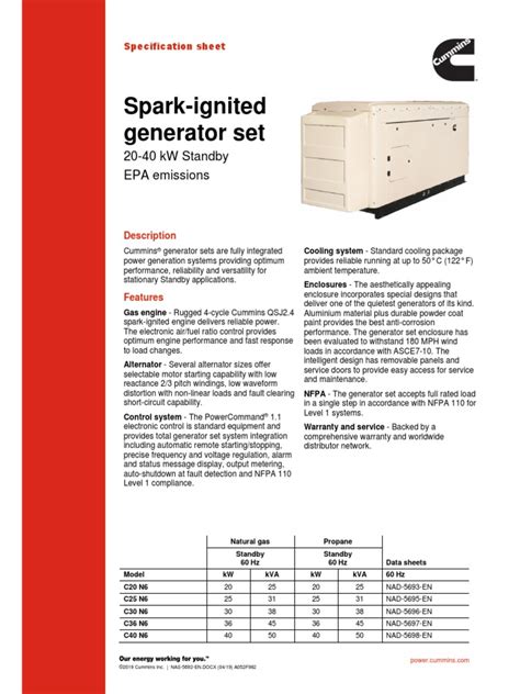 Cummins C25n6 Spec Sheet And Drawings Pdf Electric Generator