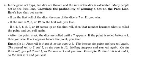 Solved 4 In The Game Of Craps Two Dice Are Thrown And The Chegg