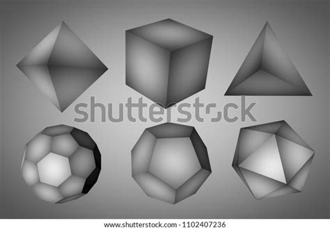 Blackandwhite Geometric Figures Tetrahedron Hexahedron Octahedron Stock