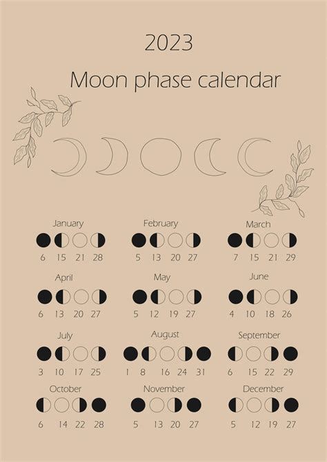 Moon Phases Calendar 2023 Waning Gibbous Waxing Crescent New Moon