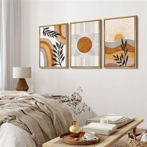 IDEA4WALL Mid Century Modern Boho Brown Abstract Sun Tropical Plant