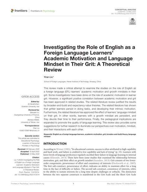 Pdf Investigating The Role Of English As A Foreign Language Learners