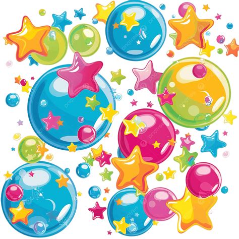 فقاعات الكرتون الملونة والنجوم كرتون فقاعات النجوم Png صورة للتحميل