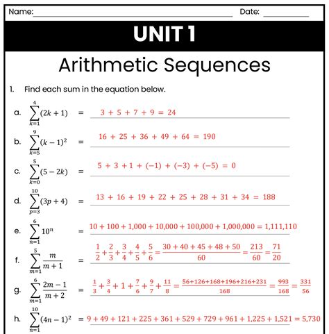 Ib Math Ai Worksheet 12 Arithmetic Sequences Teaching Resources