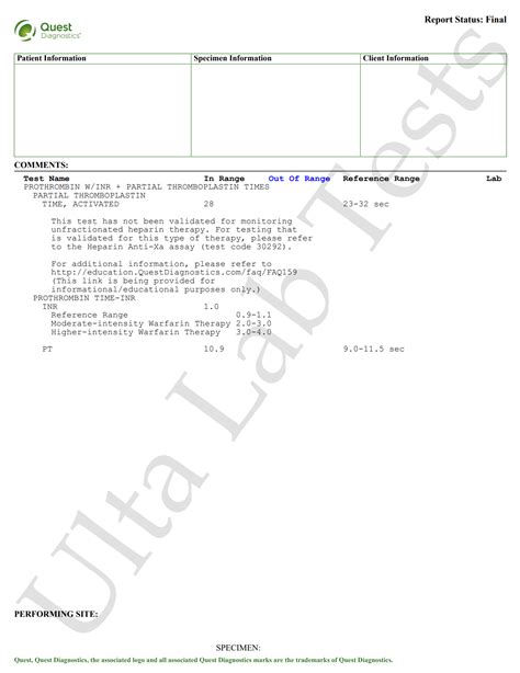 Prothrombin With Inr And Partial Thromboplastin Times Test Ulta Lab Tests