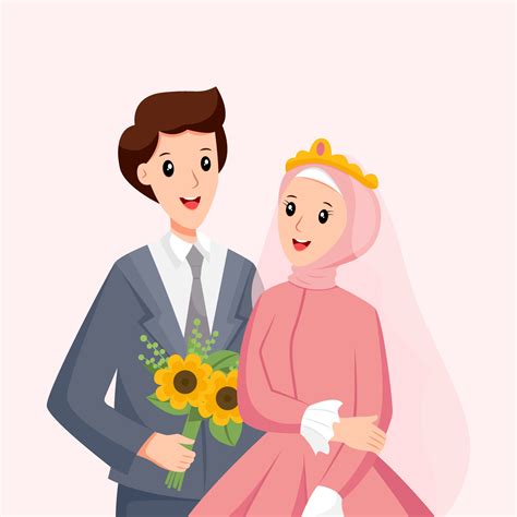 Islamic Wedding Couple Character Design Illustration 12026485 Vector