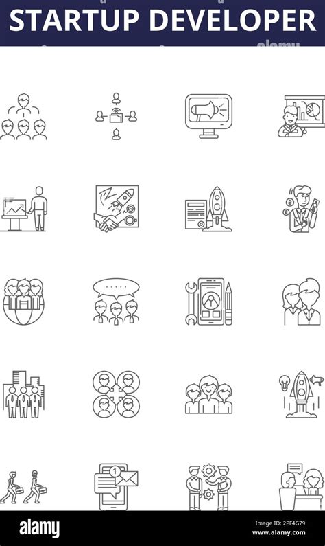 Startup Developer Line Vector Icons And Signs Developer Software Entrepreneur Coding Tech
