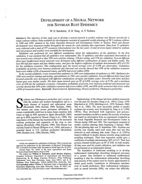 Pdf Development Of A Neural Network For Soybean Rust Epidemics
