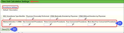 Anesthesia Time Unit Settings