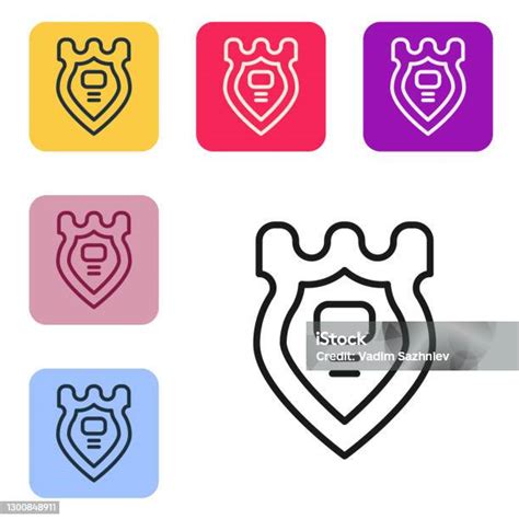 흰색 배경에 격리 된 검은 줄 경찰 배지 아이콘 보안관 배지 기호 색상 정사각형 단추로 아이콘을 설정합니다 벡터 감시에 대한 스톡 벡터 아트 및 기타 이미지 Istock
