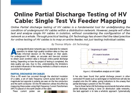 Online Partial Discharge Testing Of Hv Cable Single Test Vs Feeder Mapping Ea Technology Americas