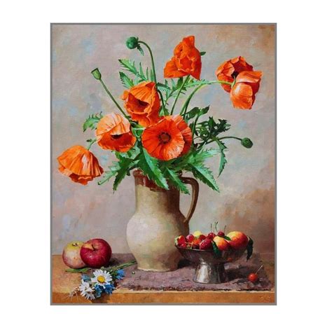 Set Pictura Pe Numere Vaza Cu Maci Rosii Tablou 20 X 30 Cm Emagro