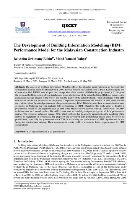 PDF The Development Of Building Information Modelling BIM Performance Model Forthe Malaysian