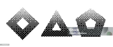 기하학적 프레임 비트맵 세트입니다 디더링 그라데이션 셰이프 컬렉션입니다 마름모 삼각형 오각형 요소 디자인 요소 포스터 배너