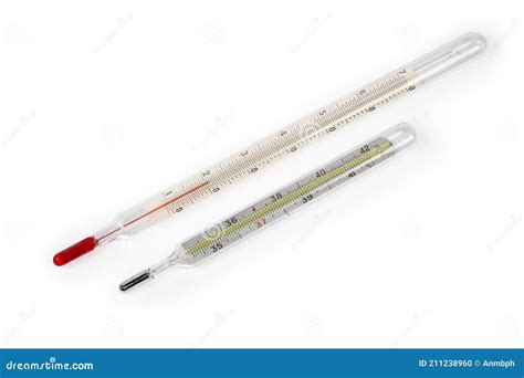 Laboratory Alcohol Thermometer And Medical Mercury Thermometer Stock