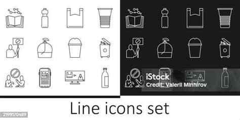 세트 라인 로션 화장품 튜브 쓰레기통 비닐 봉지 액체 비누 병 자연 보호 시위 열린 책 종이 유리 물 및 아이콘 벡터 가방에 대한 스톡 벡터 아트 및 기타 이미지 Istock