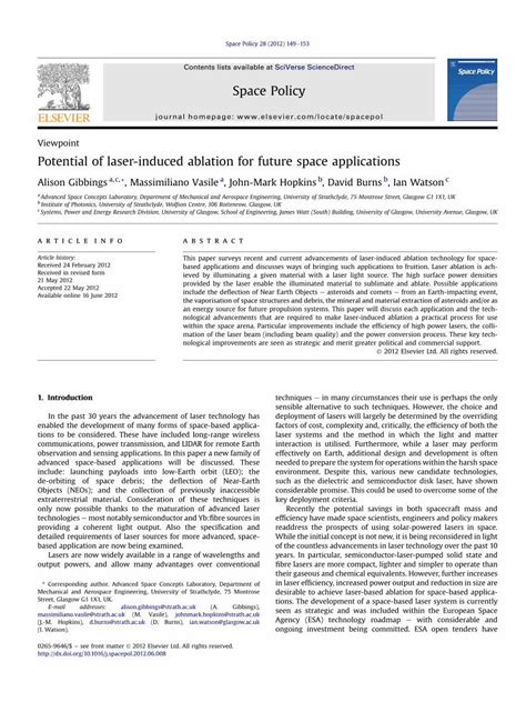 Pdf Potential Of Laser Induced Ablation For Future Space Applications Dokumentips