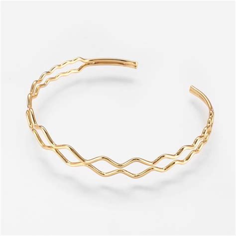 Brass Cuff Bangles Wave Real 18k Golden Plated 2 Inchx2 38 Inch51x60mm 8mm