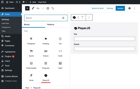 Wordpress Plugin How To Embed The Player To Your Wp Website Playerjs