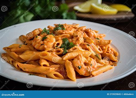 Plate Of Rich And Creamy Penne In Spicy Shrimp Sauce Stock Illustration