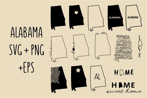 Alabama State Svg Bundle State Of Alabama Outline Png Svg
