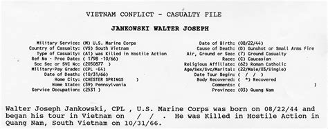 Cpl Walter Joseph Jankowski 1944 1966 Find A Grave Memorial